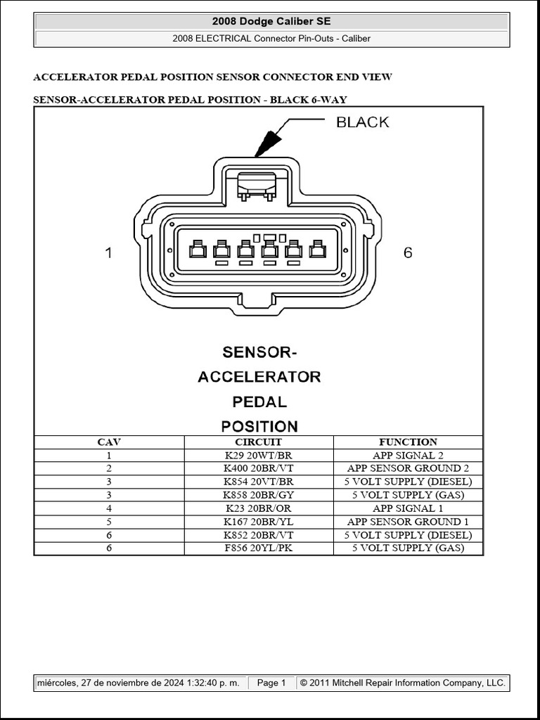 Accelerator Pedal Position Sensor Connector End View Sensor-Accelerator ...