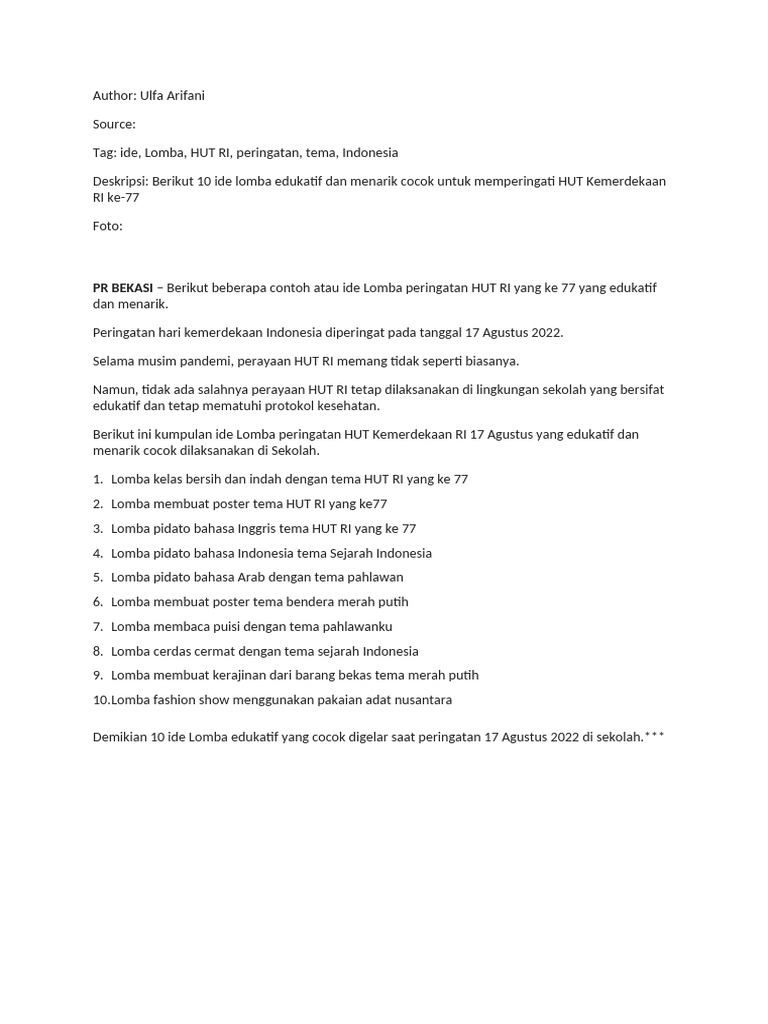 1. Ide Lomba Edukatif HUT | PDF