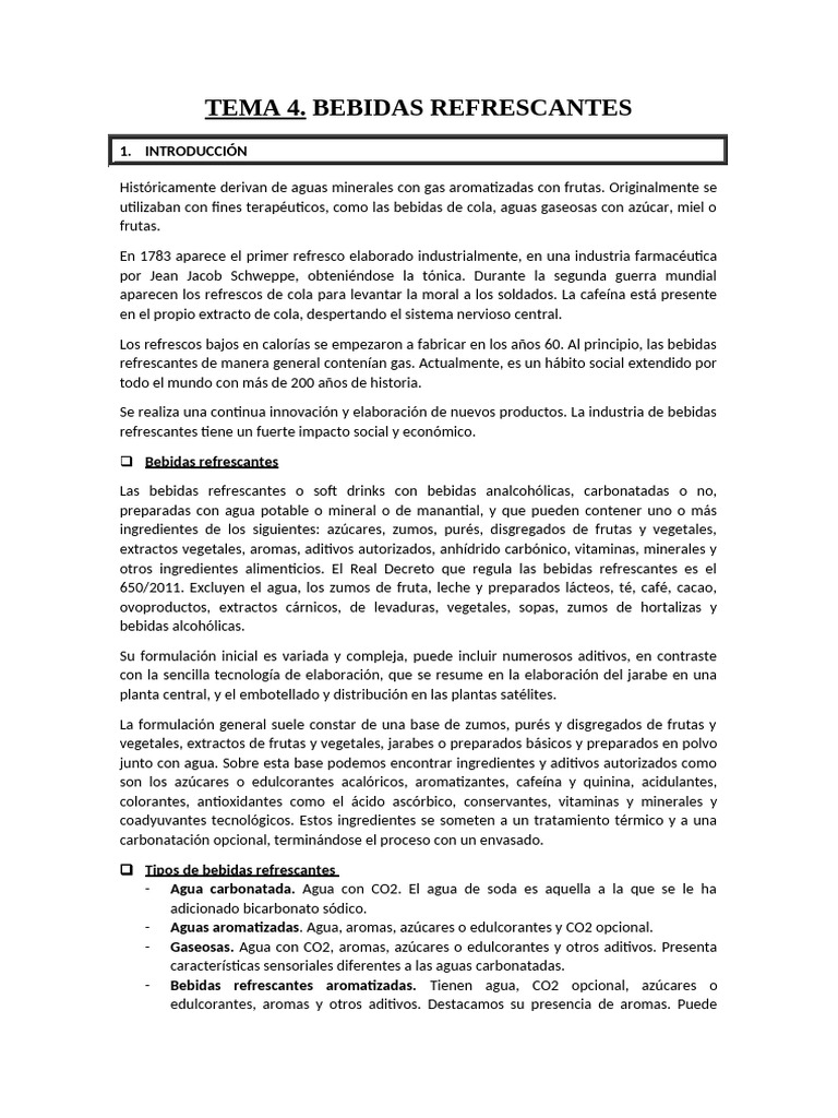 Historia y Tipos de Bebidas Refrescantes | PDF | Refresco | Bebida