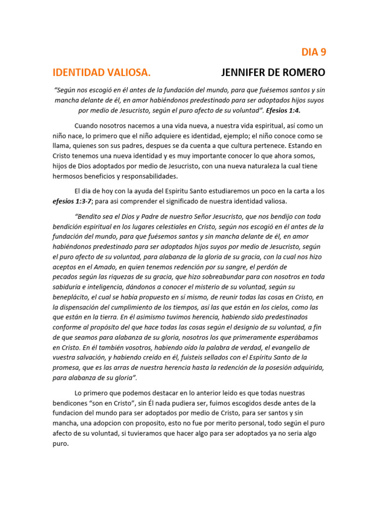 Identidad Valiosa. Dia 9. 2024 | PDF | Cristo (título) | Oración