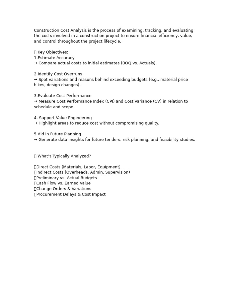 Construction Cost Analysis Overview | PDF