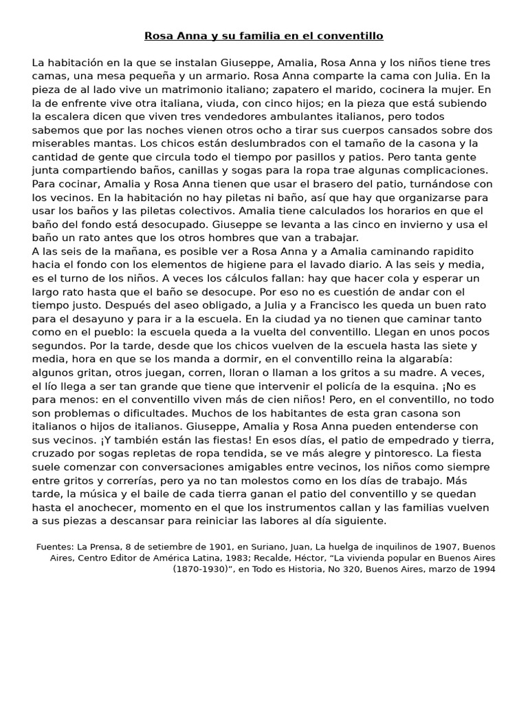 Rosa Anna y Su Familia en El Conventillo | PDF