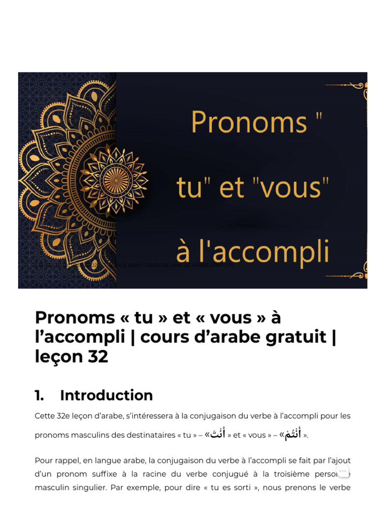 Leçon 32 - Les Pronoms Tu Et Vous | PDF | Nombre grammatical | Verbe