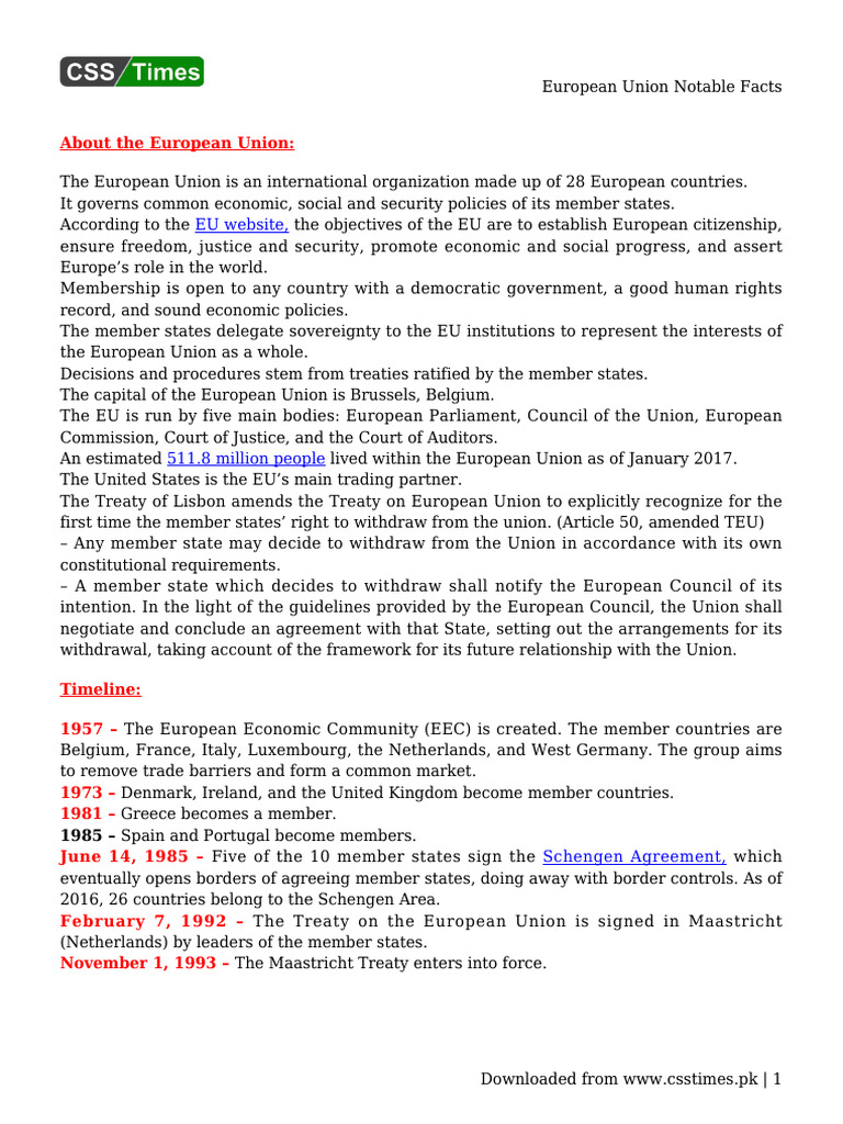 Key Facts About the European Union | PDF | European Union | Maastricht ...