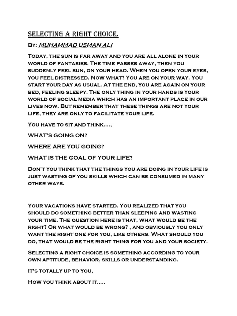Choosing Meaningful Activities Wisely | PDF | Behavioural Sciences ...