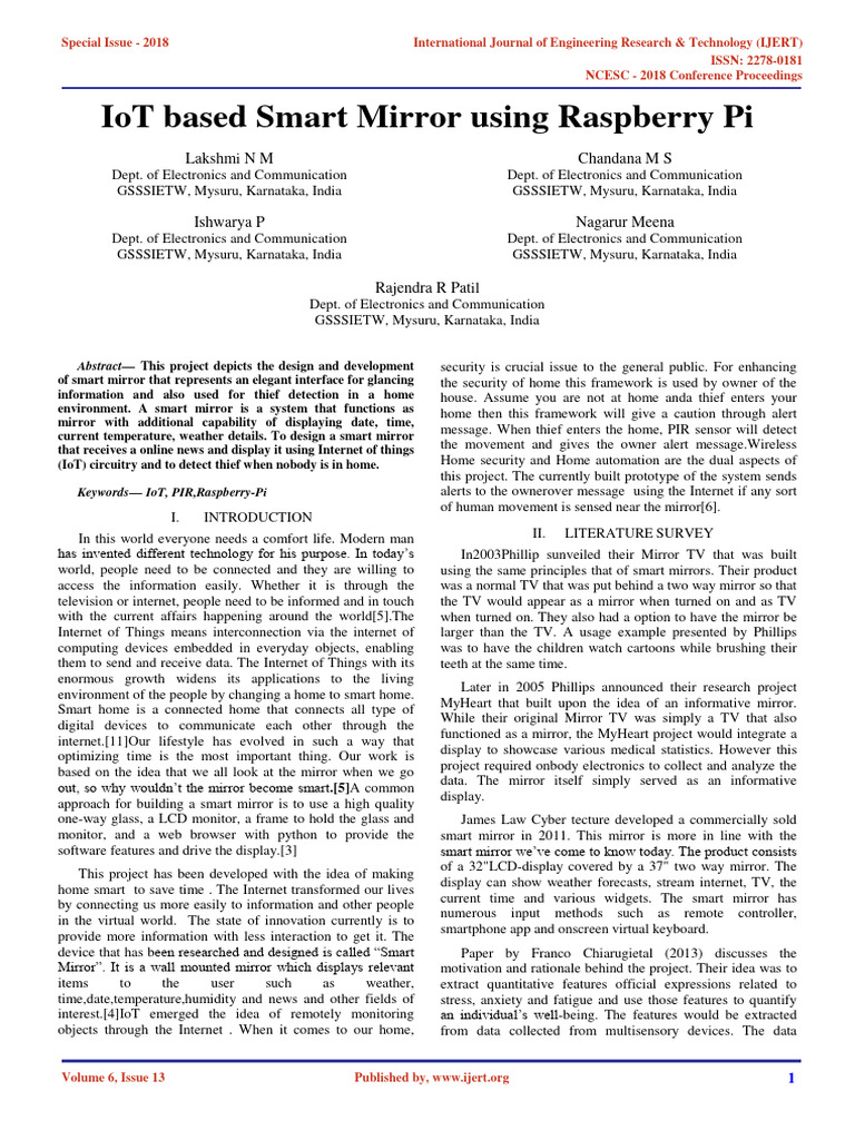 IoT Based Smart Mirror Using Raspberry P 3 - Copy | PDF | Internet Of Things | Home Automation