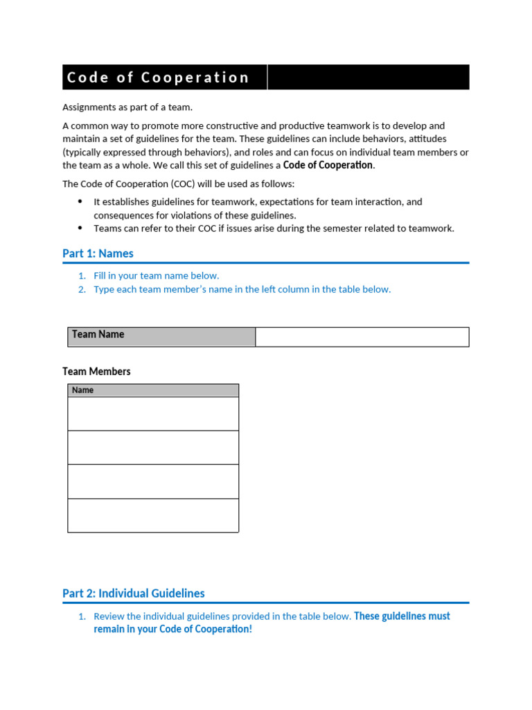 Code of Cooperation - Template | PDF | Social Psychology | Human ...