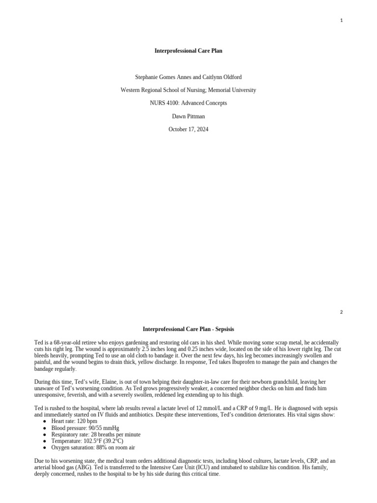 Interprofessional Sepsis Care Plan | PDF | Sepsis | Shock (Circulatory)