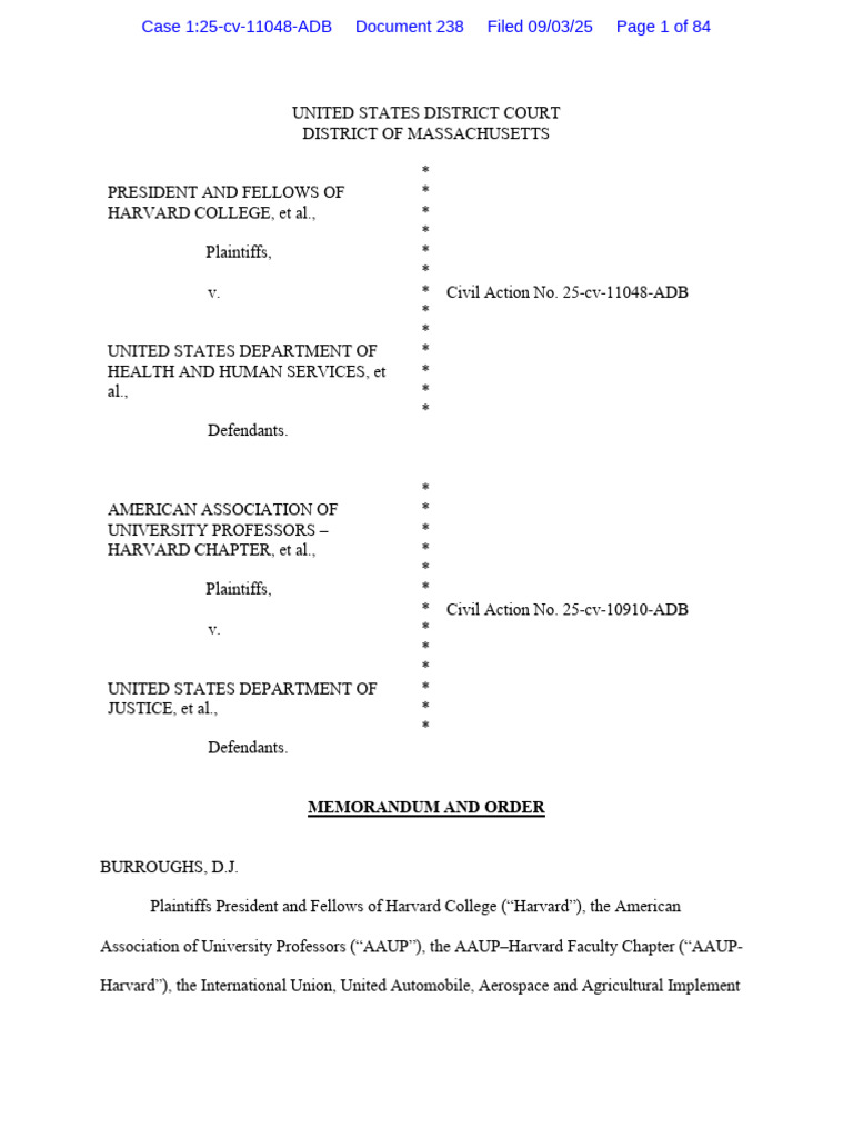 Harvard Lawsuit on Federal Grant Termination | PDF | Summary Judgment ...