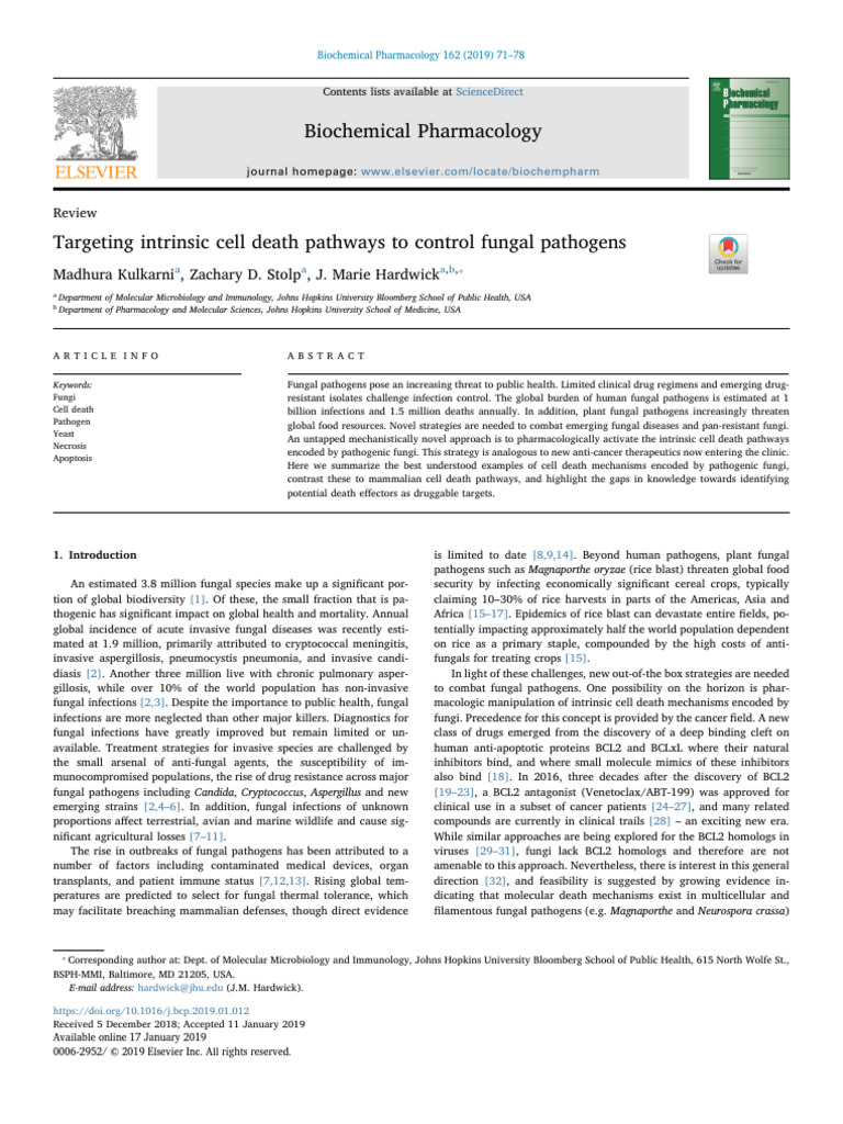 -Targeting intrinsic cell death pathways to control fungal pathogens ...