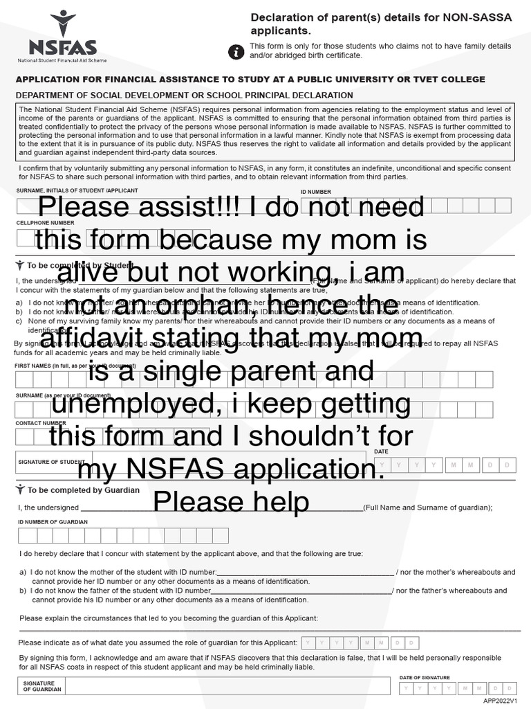 2022 NSFAS - Declaration Form Non-SASSA Applicants) Official Document | PDF | Justice | Crime ...