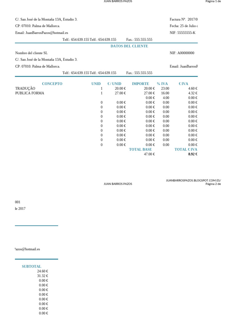 Plantilla Facturas 2 Modelos | PDF