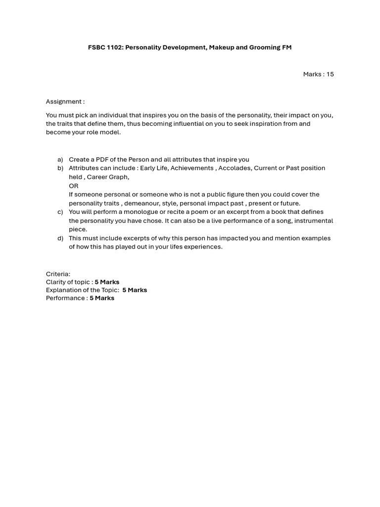 FSBC 1102 Personality Development Assignment 1 Continuous FILM MAKING ...
