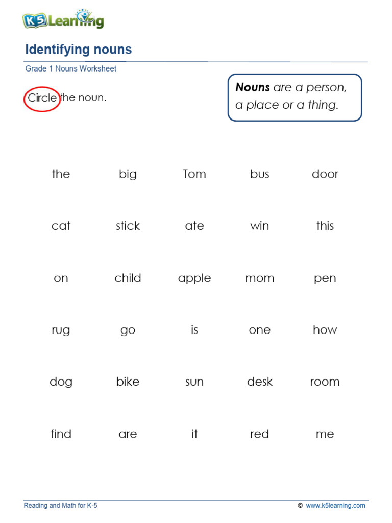 Grade 1 Identify Nouns A | PDF