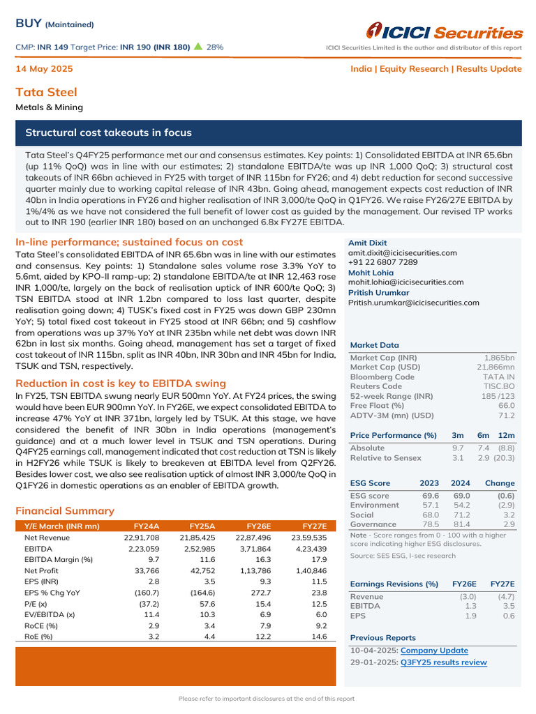TATA STEEL ICICI Securities | PDF | Financial Accounting | Financial Economics