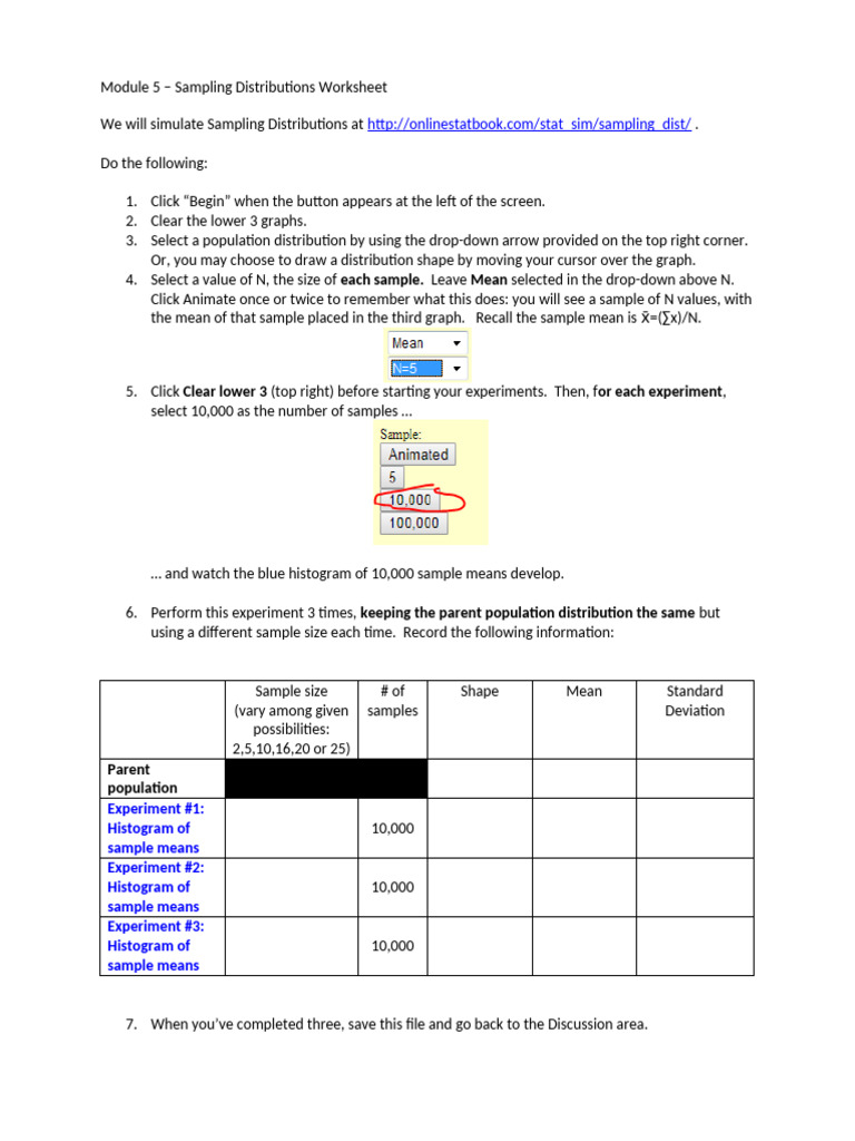 Sampling Distributions Worksheet Pdf