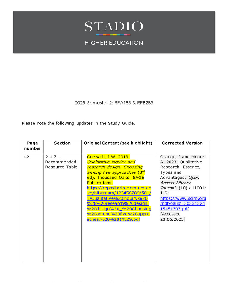 STADIO Errata Template For RPA183 and RPB283 - Semester 2 of 2025 | PDF ...