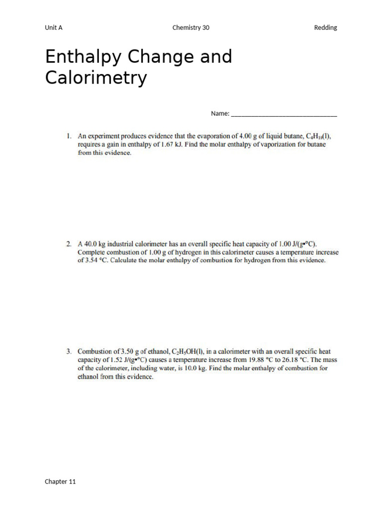 Ch11 Enthalpy and Calorimetry | PDF