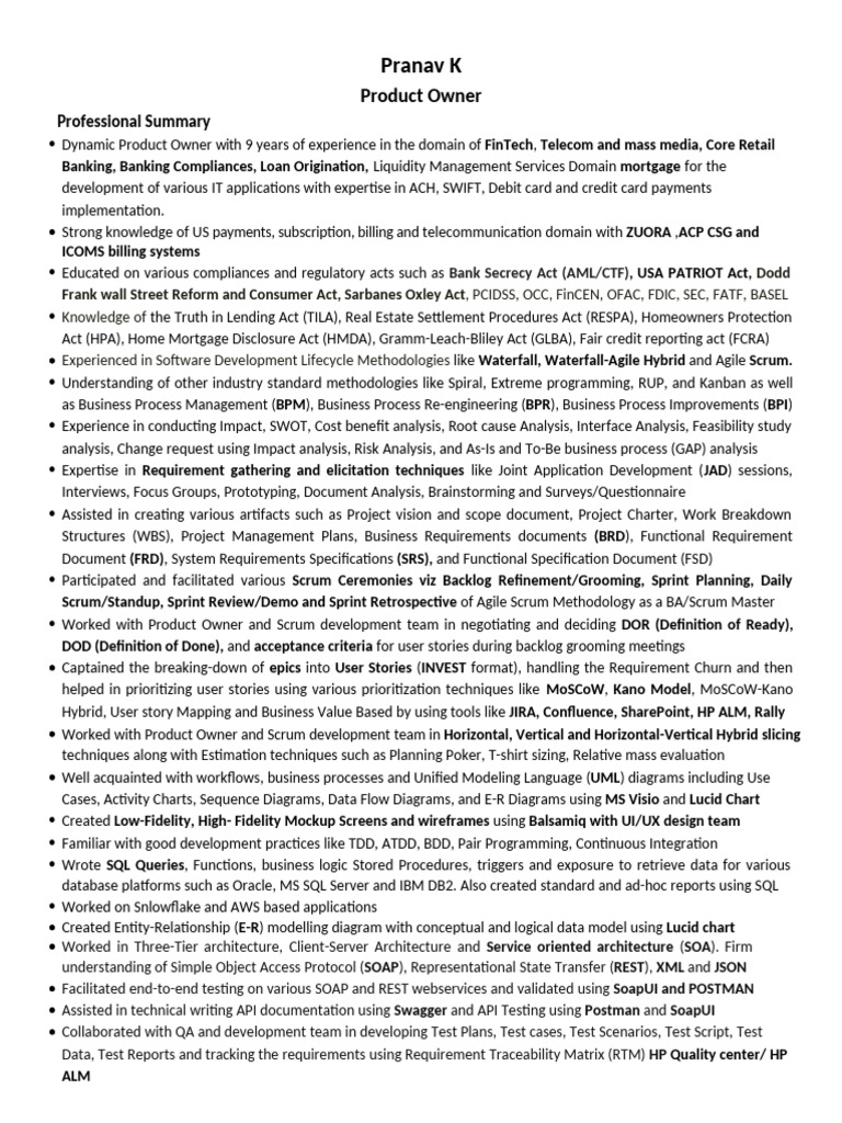 Pranav - K Product Owner - 08 - 30 Resume | PDF | Scrum (Software ...
