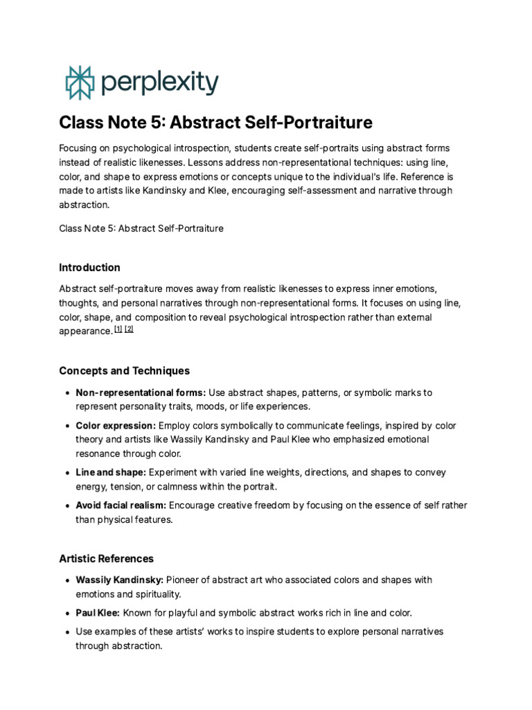 Class Note 5 - Abstract Self-Portraiture | PDF | Abstract Art | Wassily ...