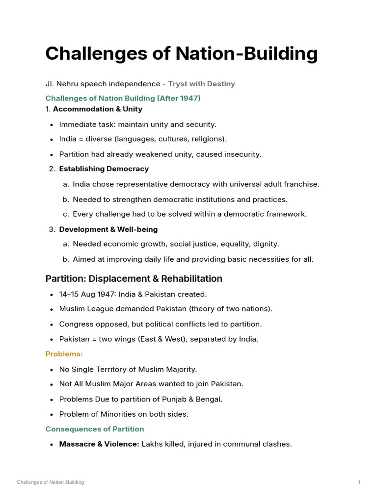 Nation-Building Challenges in India | PDF | Partition Of India ...