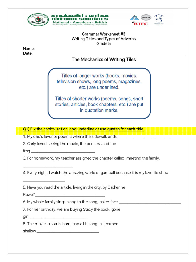 The Mechanics of Writing Titles - Adverbs | PDF | Adverb | Linguistics