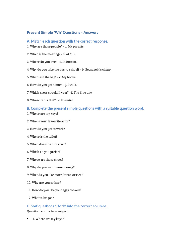 Present Simple 'Wh' Questions Guide | PDF