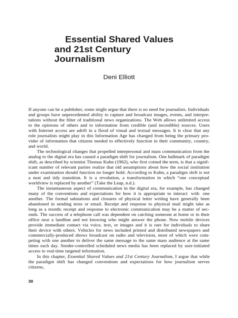 Essential Values in 21st Century Journalism | PDF | Journalism | News