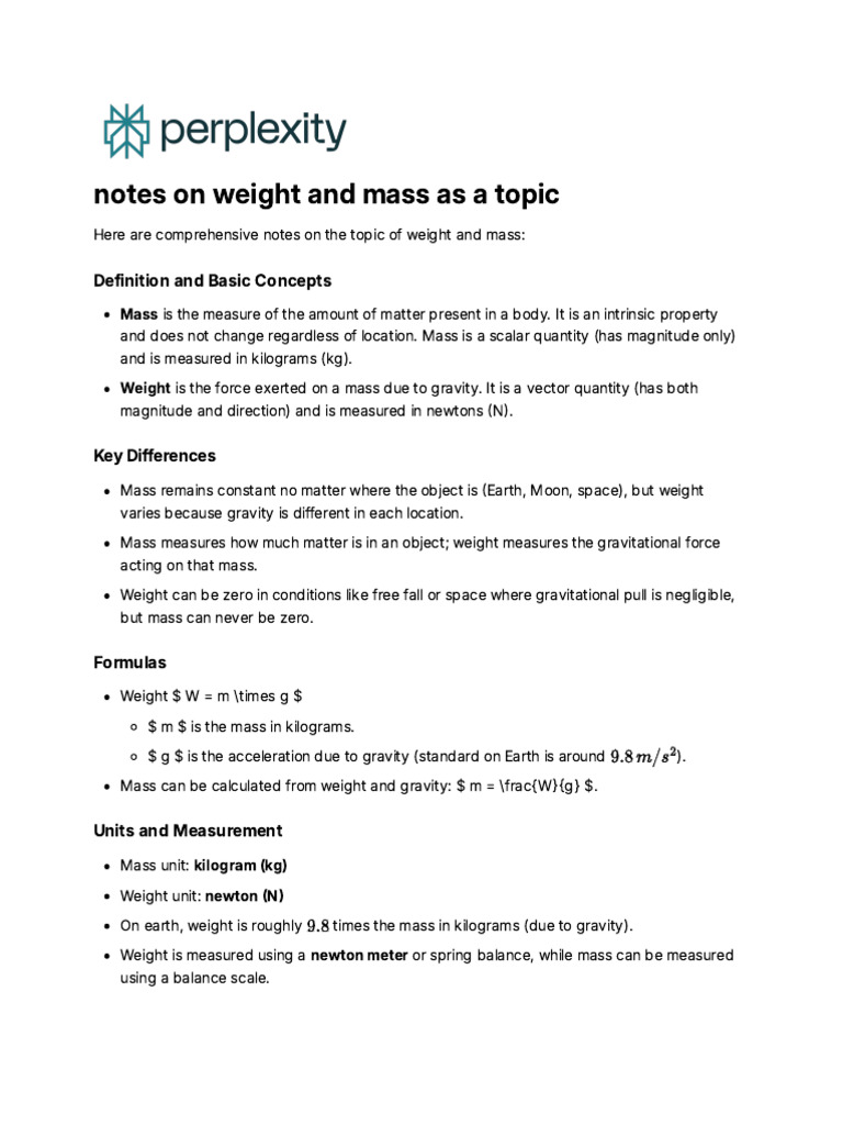 Understanding Mass and Weight Differences | PDF | Weight | Mass