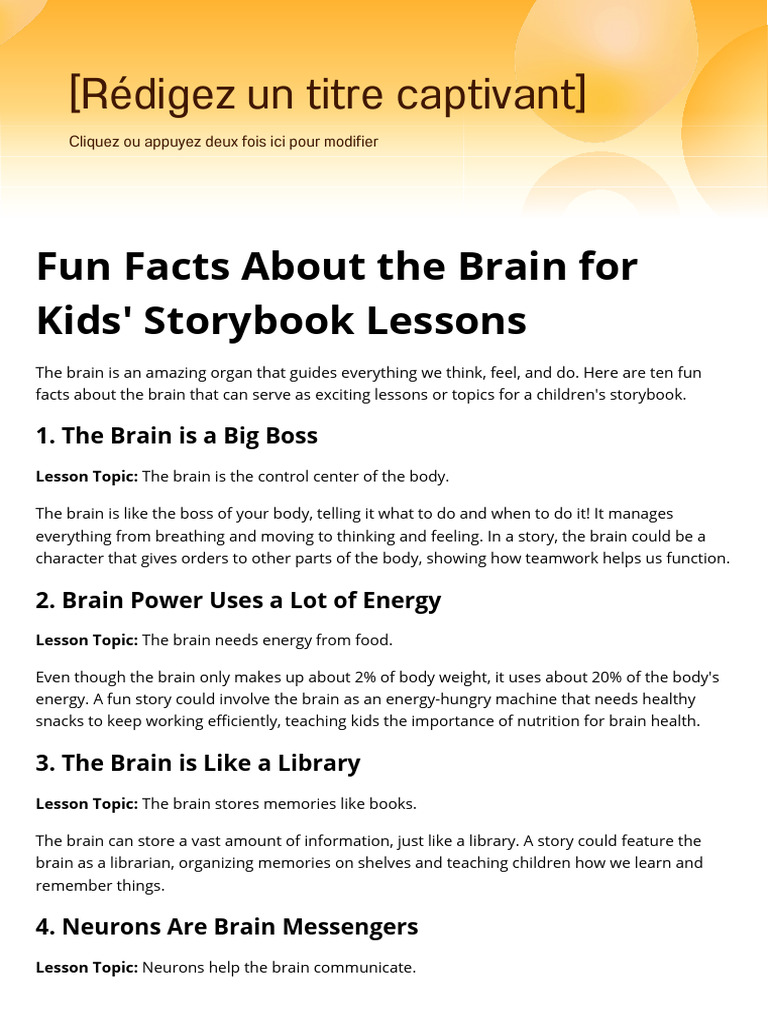 Fun Brain Facts for Kids' Stories | PDF | Brain | Neuroscience