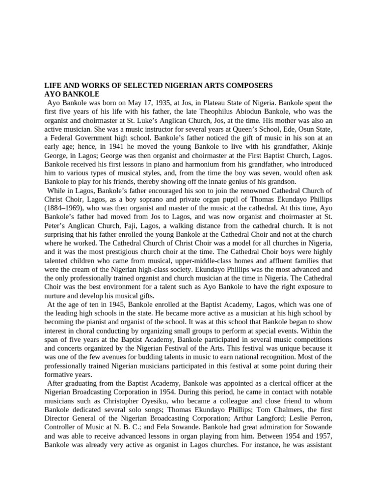 Ayo Bankole: Pioneer of Nigerian Music | PDF | Choir | Musicology