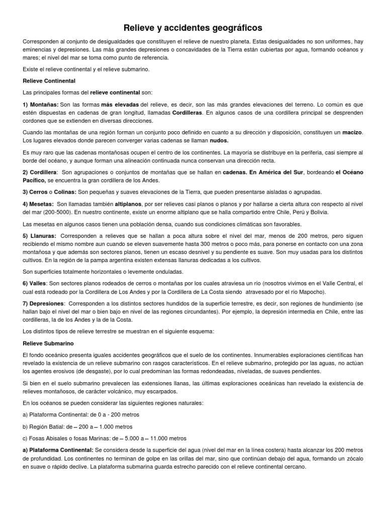 Relieve y Accidentes Geográficos | PDF | Terreno | Fondo del mar