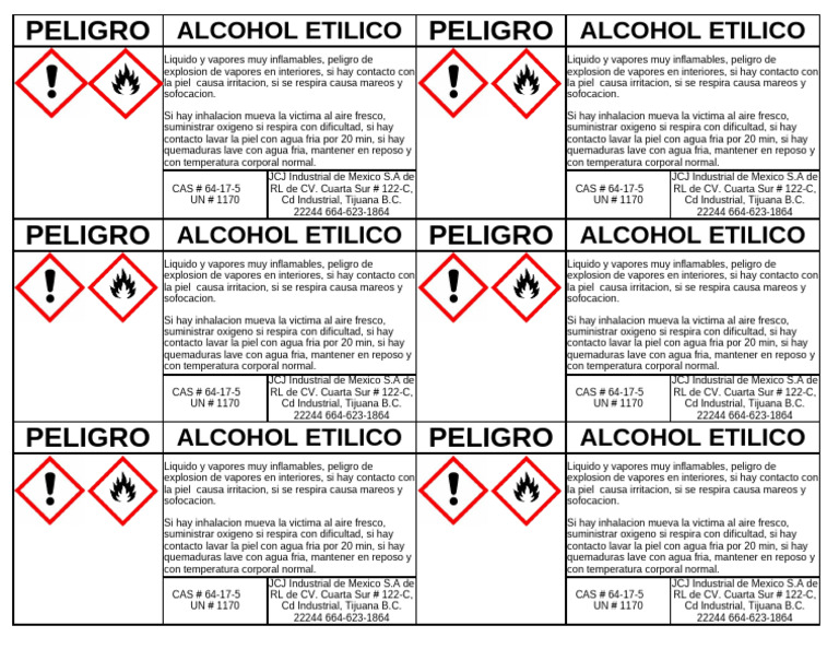 Etiqueta Alcohol Etilico 1 SGA | PDF | Agua | Quemar