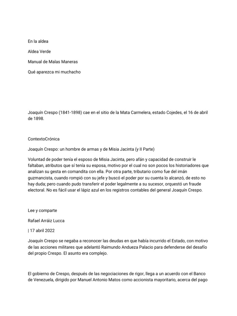 Gobierno de Joaquín Crespo y elecciones 1893 | PDF | Venezuela ...