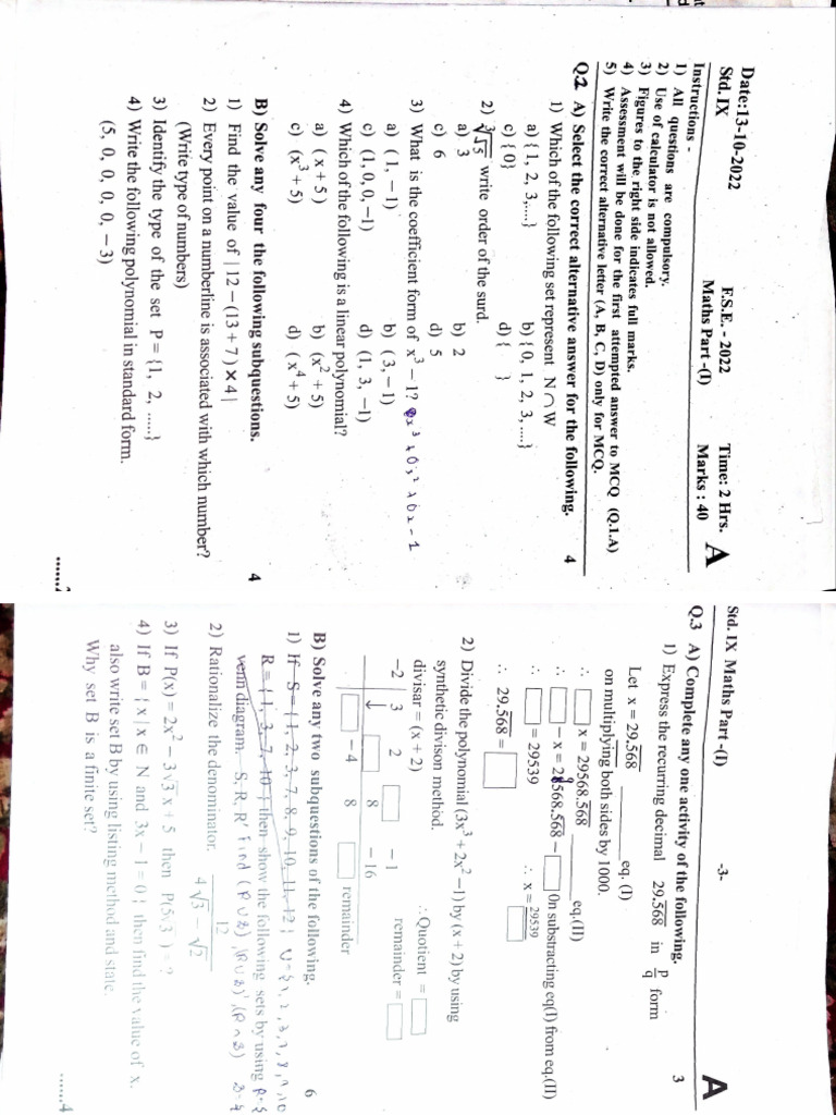 Algebra Paper 2022 | PDF