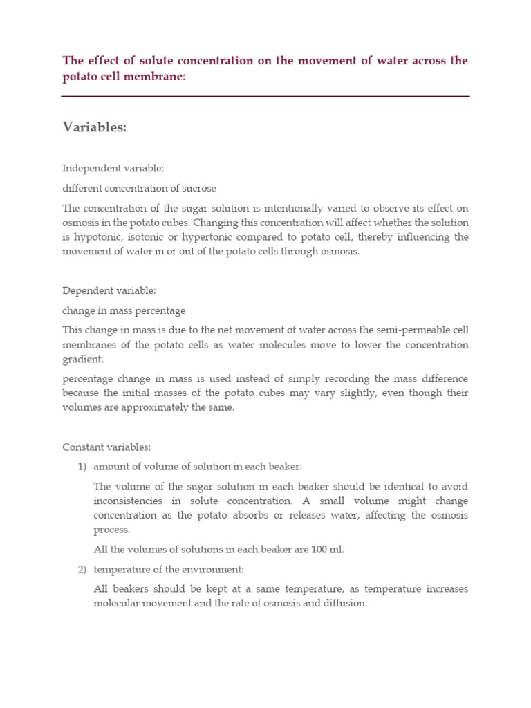 The Effect of Solute Concentration On The Movement of Water Across The ...