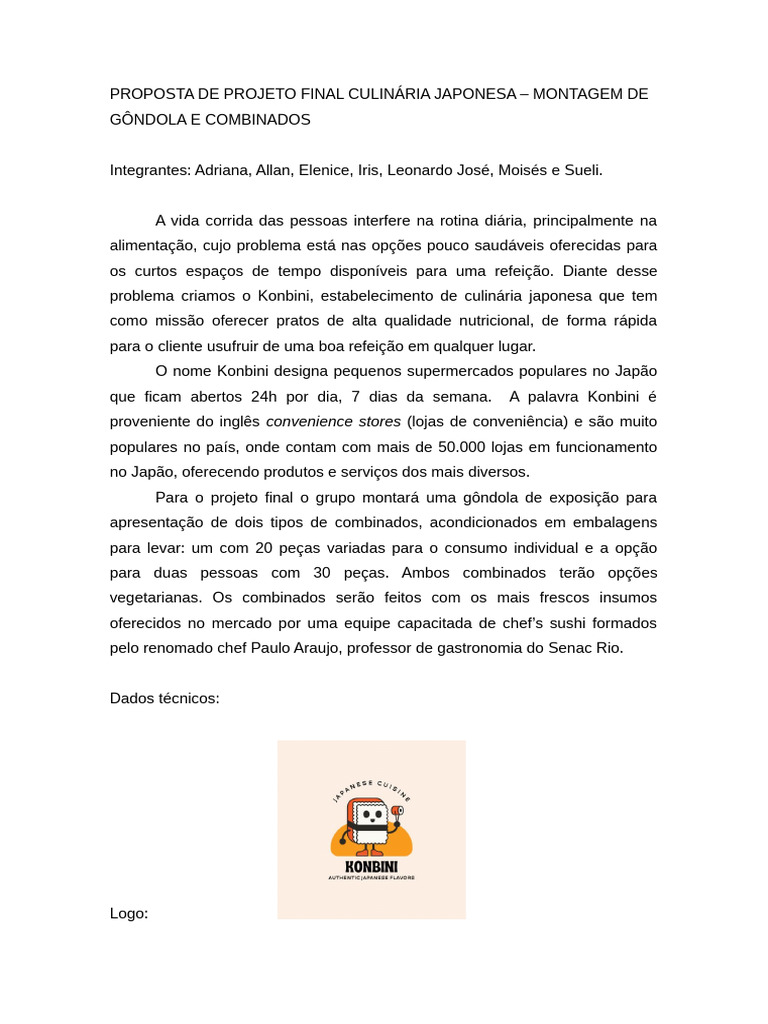 PROPOSTA DE PROJETO FINAL CULINÃ_RIA JAPONESA | PDF