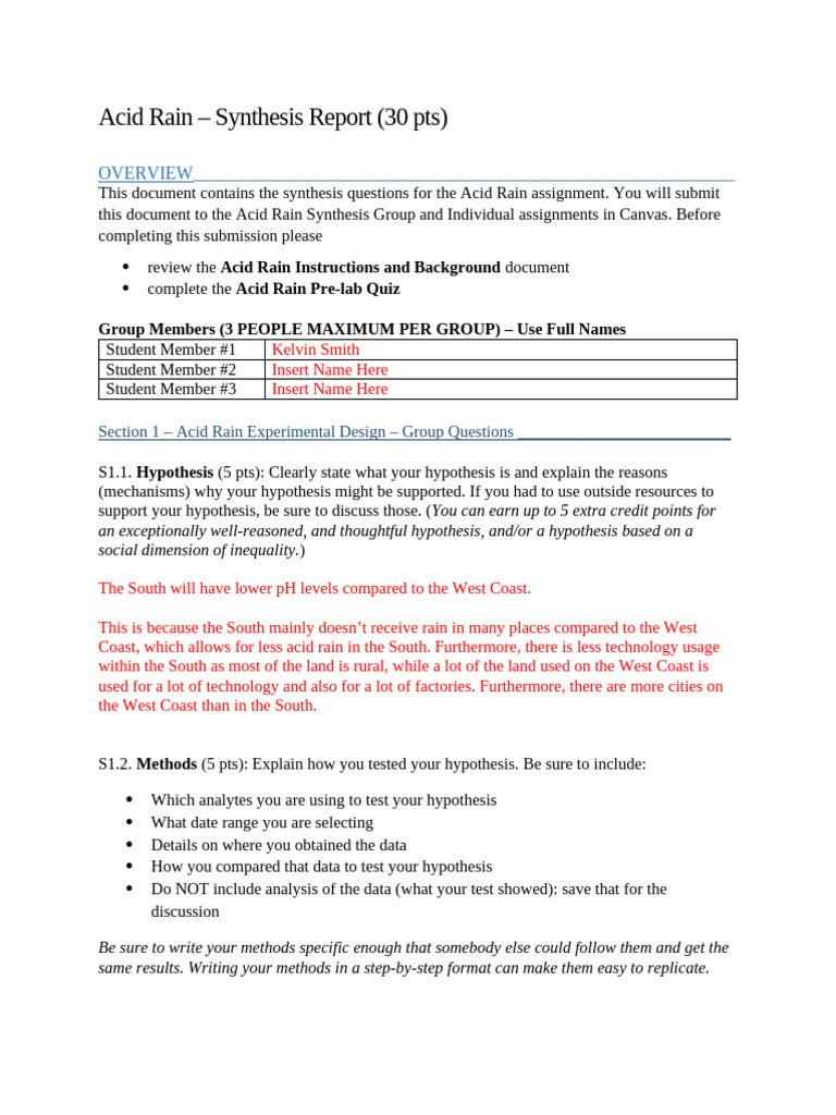 Acid Rain Synthesis Report Overview | PDF | Rain | Hypothesis