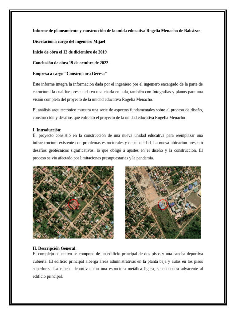 Informe sobre la Unidad Educativa Rogelia Menacho | PDF | Diseño ...