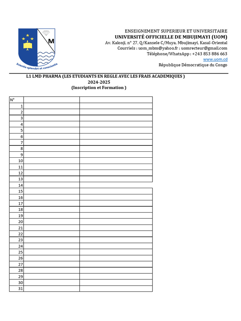 Liste l1 LMD Pharma Frais Acad 14.07.2025 | PDF