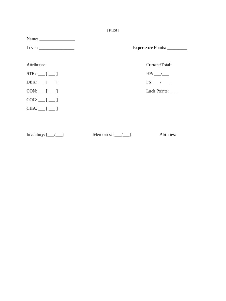 Pilot Character Profile Template | PDF