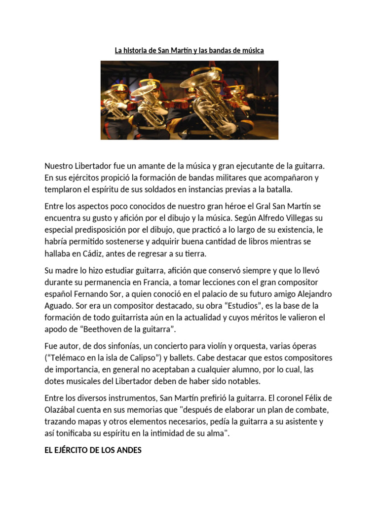 La Historia de San Martín y Las Bandas de Música | PDF