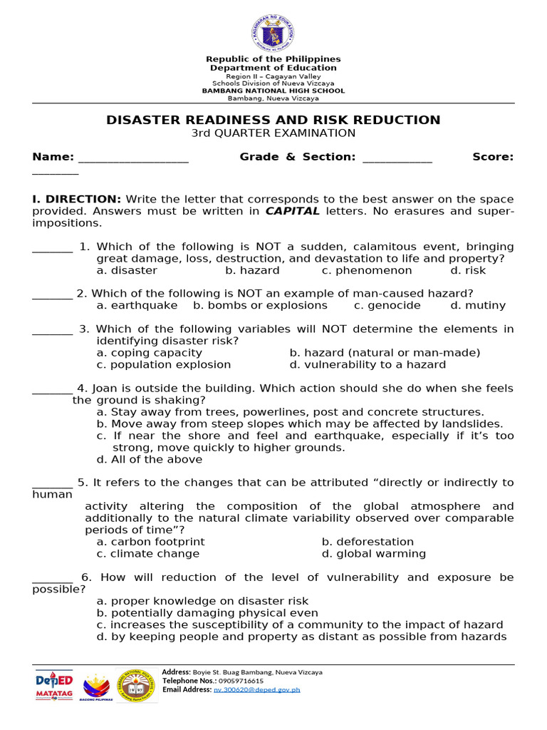 DRR 3RDQ EXAM 2025 | PDF | Earthquakes | Tsunami