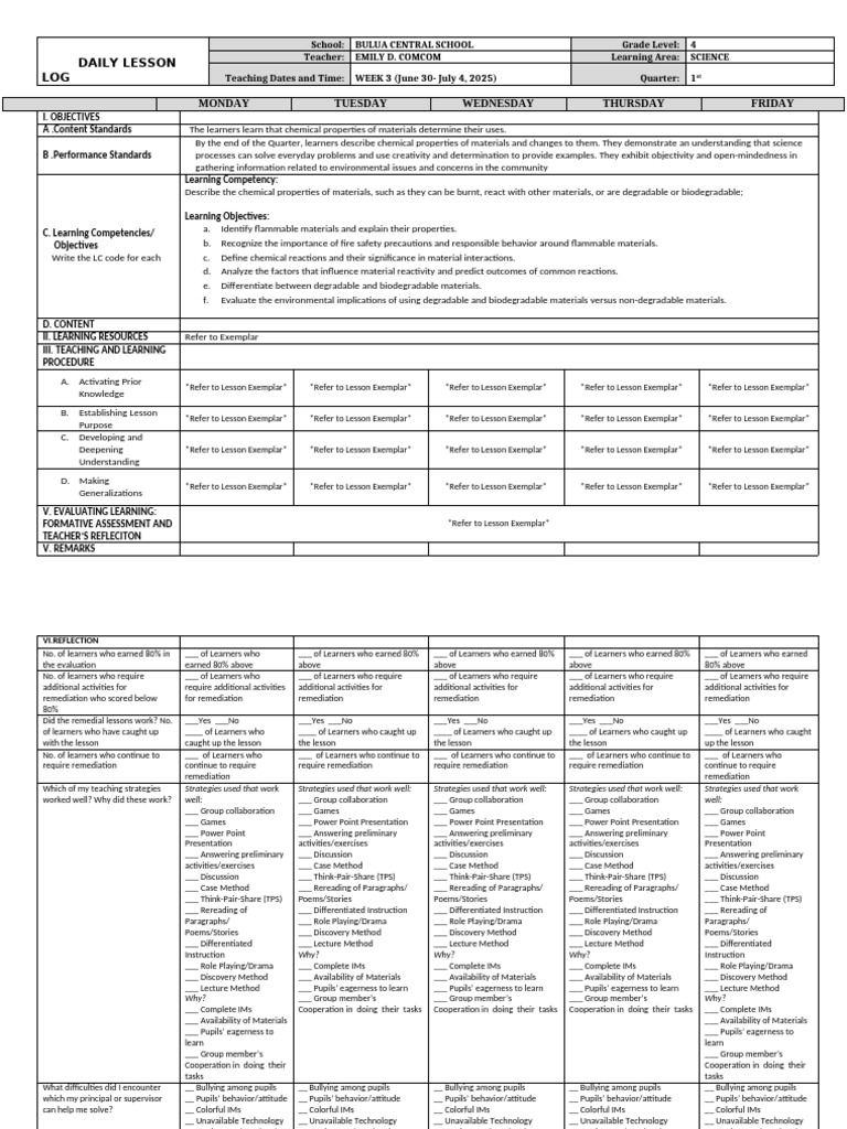 Grade 4 Science Lesson Plan: Week 3 | PDF | Learning | Psychological ...