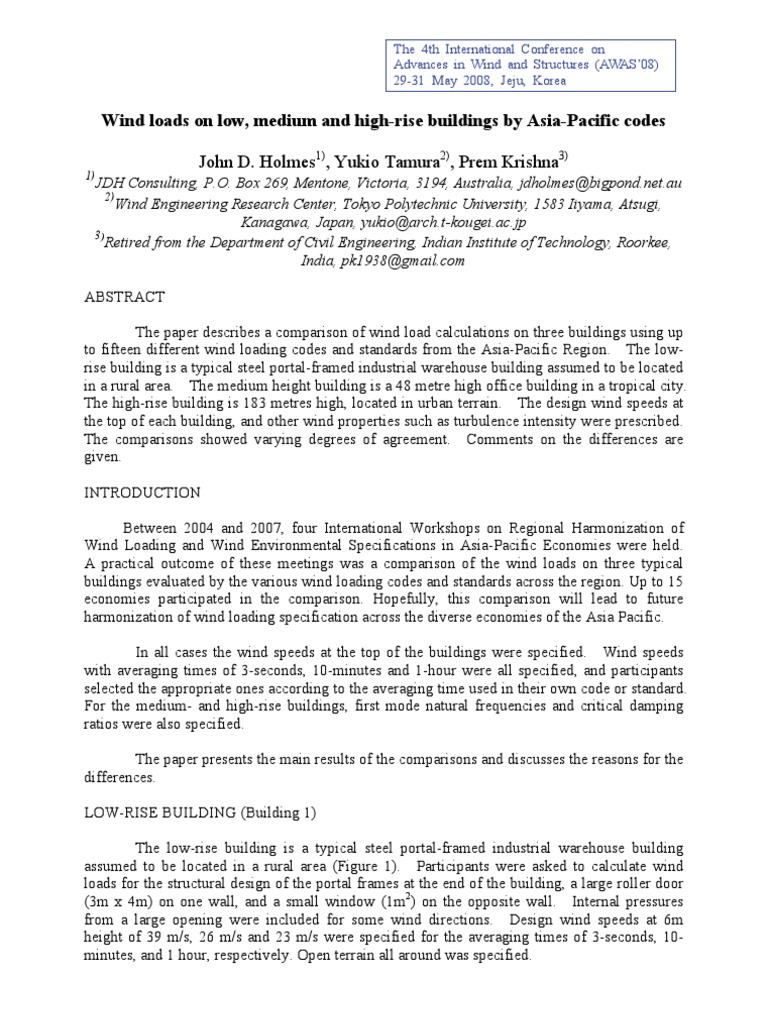 Comparison of Wind Loads Calculated by Fifteen Different Codes and ...