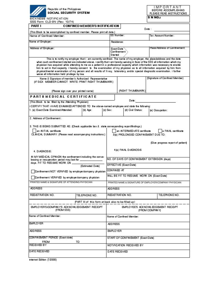 SSS Form CLD-9N | PDF | Physical Examination | Physician