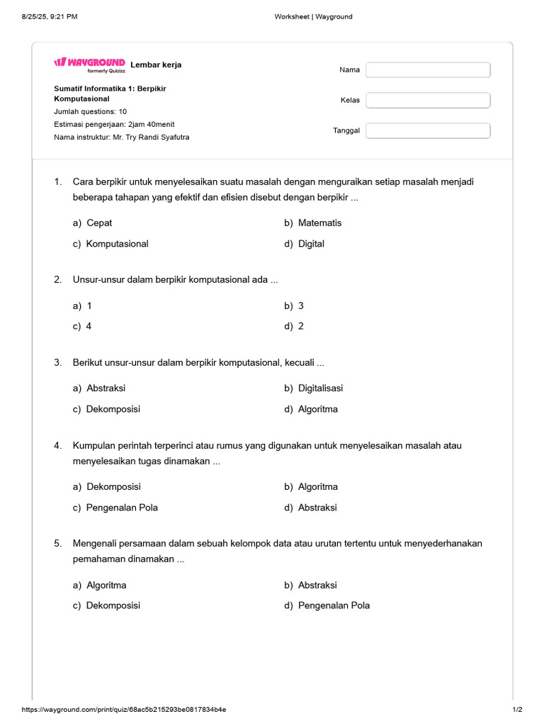 Worksheet _ Wayground | PDF