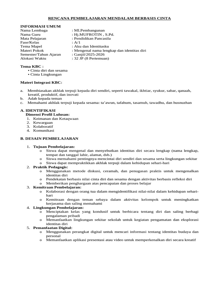 Contoh RPPM Berbasis Cinta | PDF