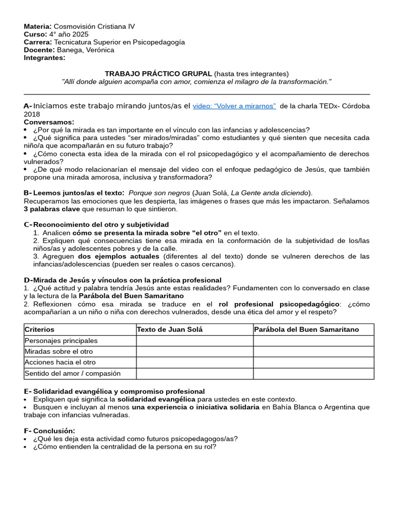 TP Grupal La Mirada Del Educador | PDF | Amor | Jesús