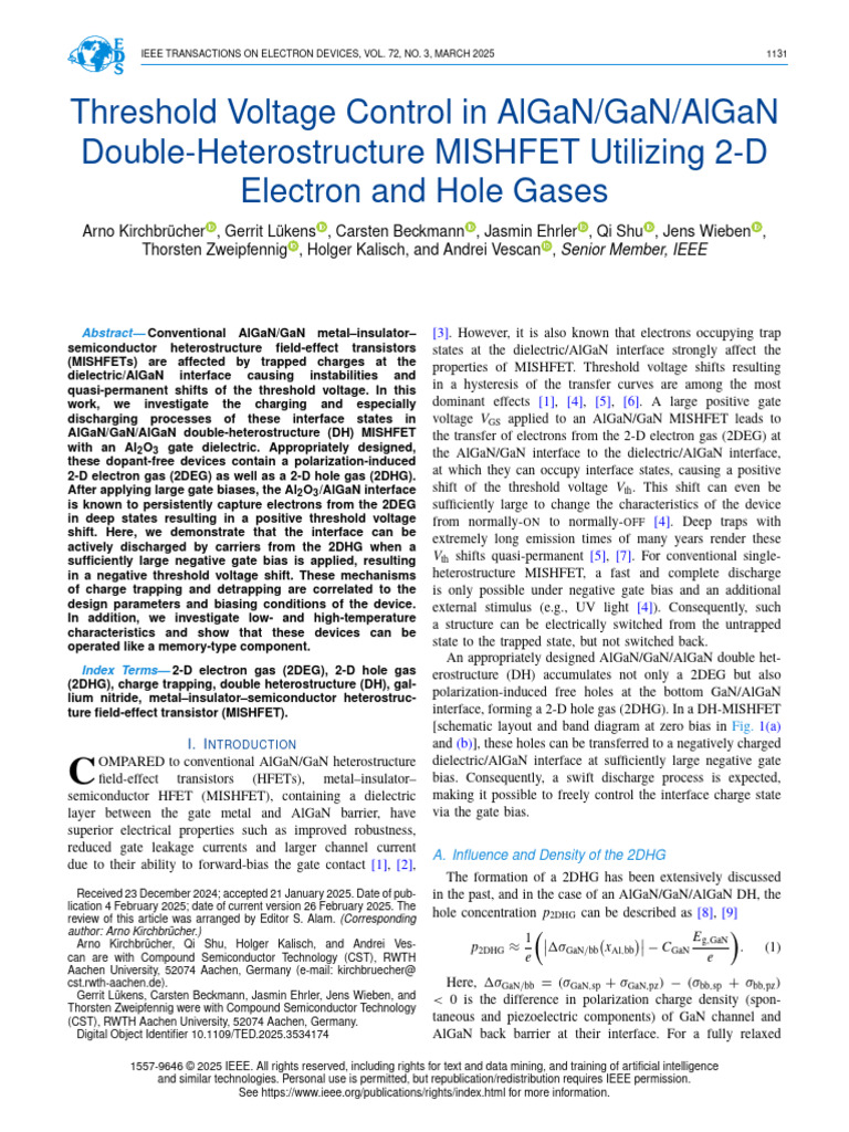 Threshold Voltage Control in AlGaN GaN AlGaN Double-Heterostructure MISHFET Utilizing 2-D ...